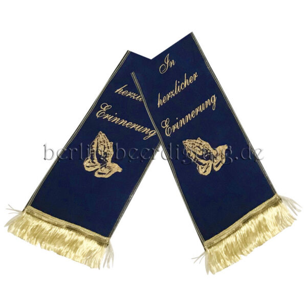 2x Trauerschleifen mit Text in Dunkelblau