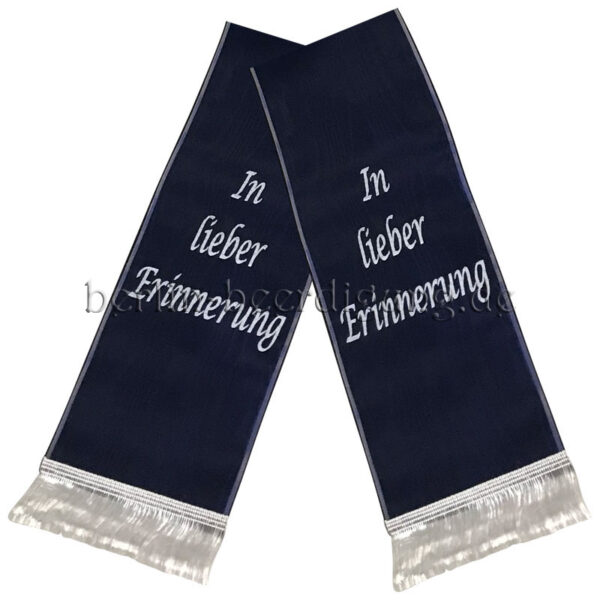 2x Trauerschleifen mit Text in Dunkelblau